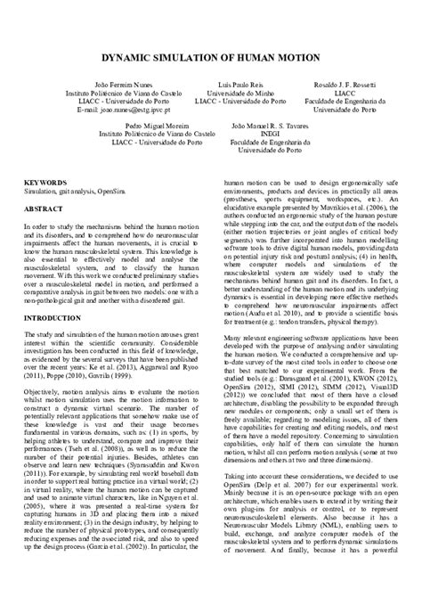 Pdf Dynamic Simulation Of Human Motion