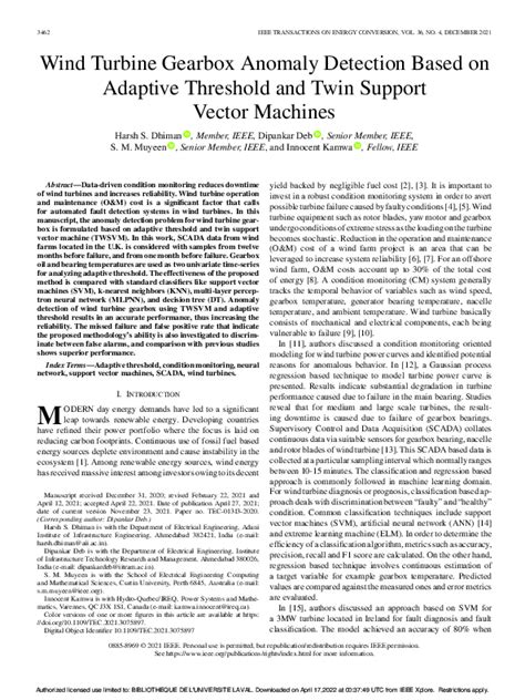 Pdf Wind Turbine Gearbox Anomaly Detection Based On Adaptive Threshold And Twin Support Vector