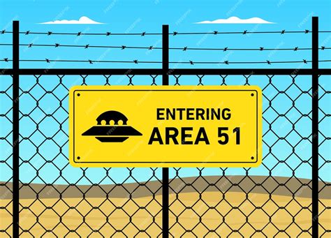 Premium Vector Famous Area 51 Behind Barbed Wire With A Ufo Sign