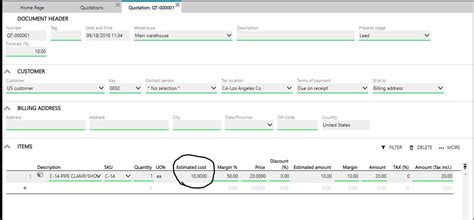 Estimated Cost And Margin In Quotations Erpag