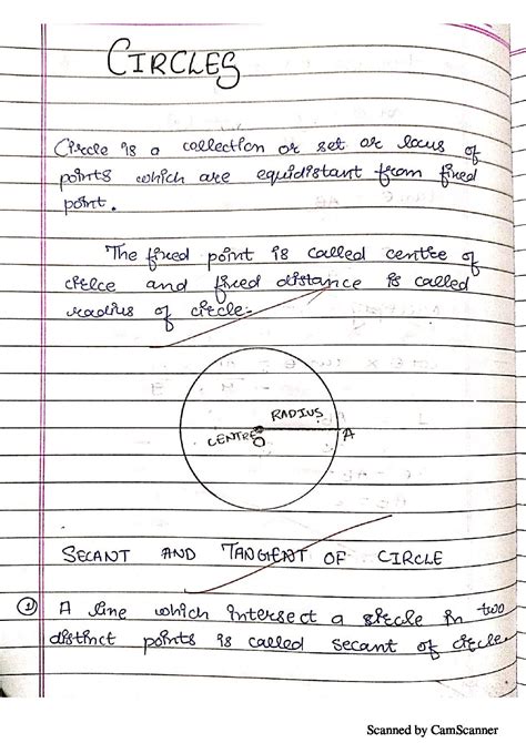 Mp Board Class 10th Maths Handwritten Notes Hindi Medium Circles Pdf