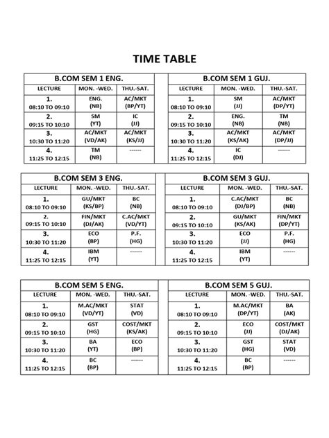 Class Time Table Pdf