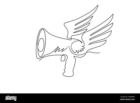 Continuous One Line Drawing Megaphone With Wings Is Flying Winged Logo