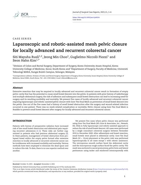 Pdf Laparoscopic And Robotic Assisted Mesh Pelvic Closure For Locally