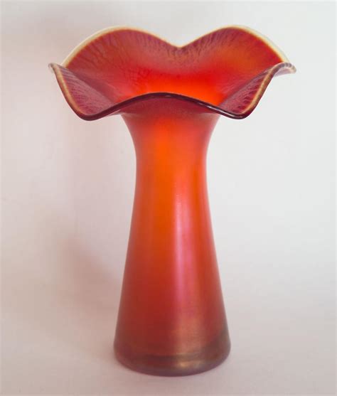 Antique Bohemian Iridescent Art Nouveau Red Glass Vase Freiherr Von