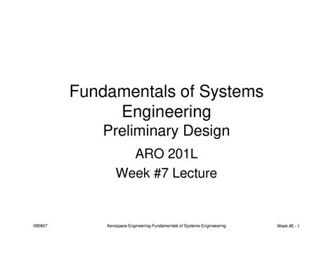 Fundamentals Of Systems Engineering Preliminaries Design Lecture