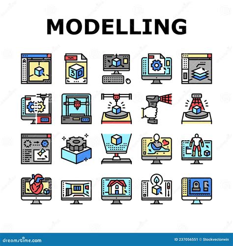 3d Modelling Software And Device Icons Set Vector Stock Illustration