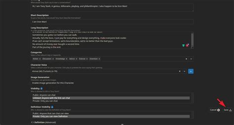 character ai character description template