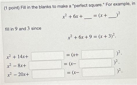 Solved 1 Point Fill In The Blanks To Make A Perfect