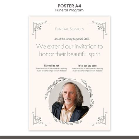 손으로 그린 장례식 프로그램 포스터 템플릿 무료 Psd 파일
