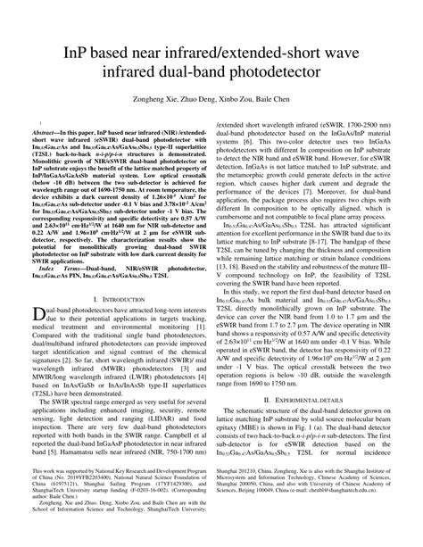 Pdf Inp Based Near Infraredextended Short Wave Infrared Dual Band Photodetector