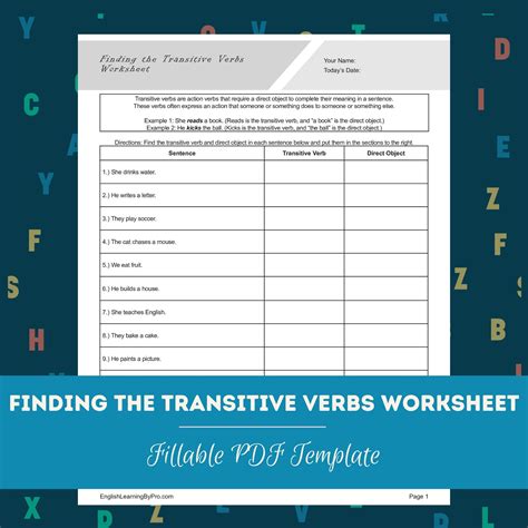 Finding The Transitive Verbs Worksheet Editable Fillable Printable Pdf