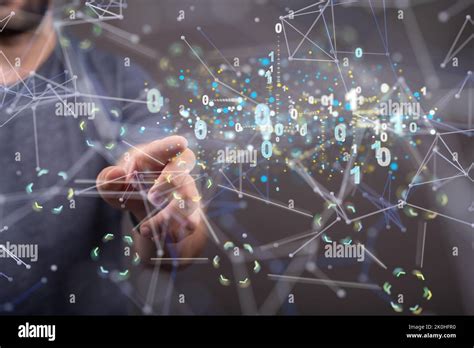 A Businessman Presenting A 3d Rendered Hologram Of A Binary Global Network In Cyberspace Stock