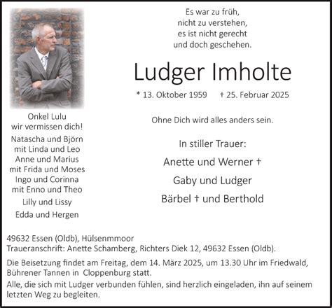 Traueranzeigen Von Ludger Imholte Om Trauerde