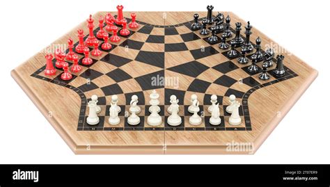 3 Player Chess or Three Man Chess. 3D rendering isolated on white ...