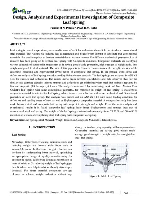 Pdf Design Analysis And Experimental Investigation Of Composite Leaf