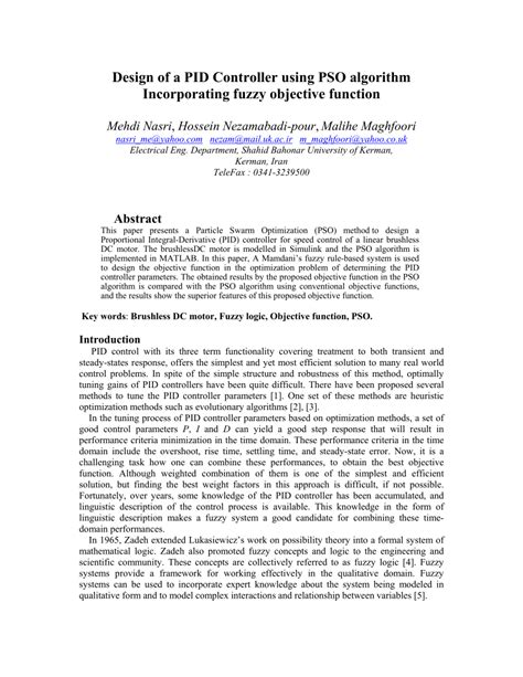 Pdf Design Of A Pid Controller Using Pso Algorithm Incorporating