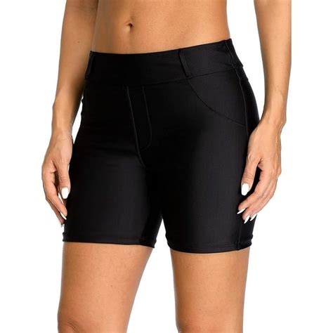 Asoul Women Solid Swim Shorts With Pockets High Waisted Swim
