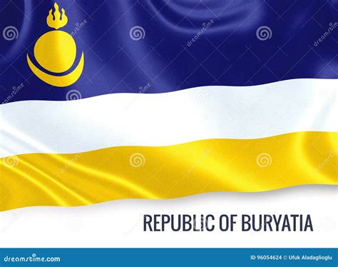 Russian State Republic Of Buryatia Flag Waving On An Isolated White