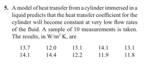Solved A Model Of Heat Transfer From A Cylinder Immersed In