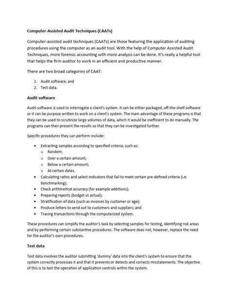 4 Computer Assisted Auditing Techniques Caat Pdf Audit Business