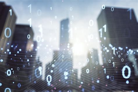 Premium Photo Abstract Virtual Binary Code Illustration On Office Buildings Background Big
