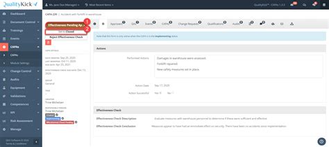 Capa Effectiveness Pending Approval Status Scilife