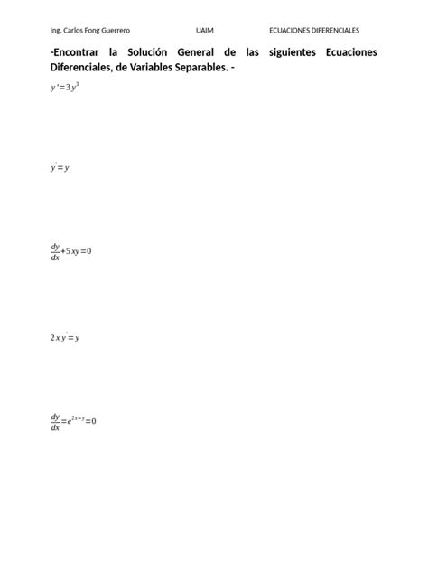 Ejercicios Por Variables Separables Pdf