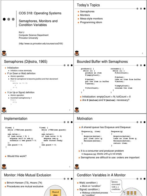 Cos 318 Operating Systems Semaphores Monitors And Condition Variables