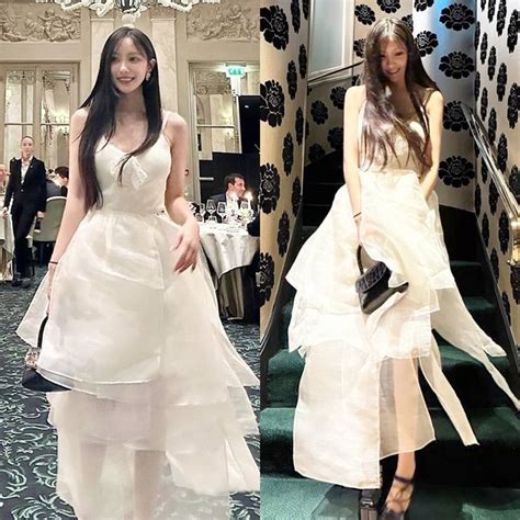 패션엔 티아라 효민 파리에서 생일 화이트 티어드 드레스 로맨틱 생일 파티룩