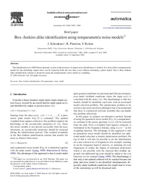 Pdf Boxjenkins Alike Identification Using Nonparametric Noise Models