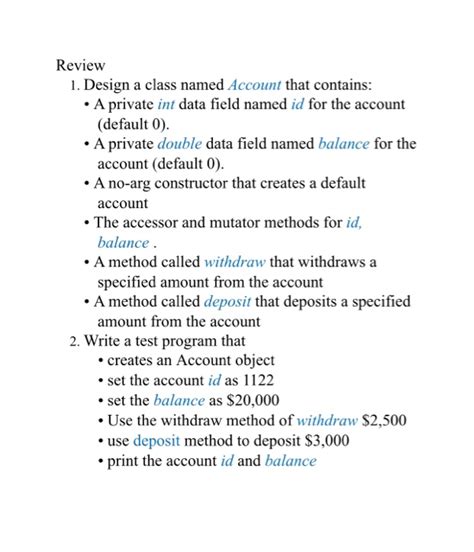 solved review 1 design a class named account that contains
