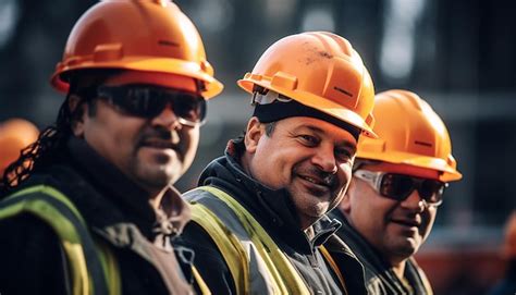 Premium Ai Image Workers Wearing Helmets At The Construction Site