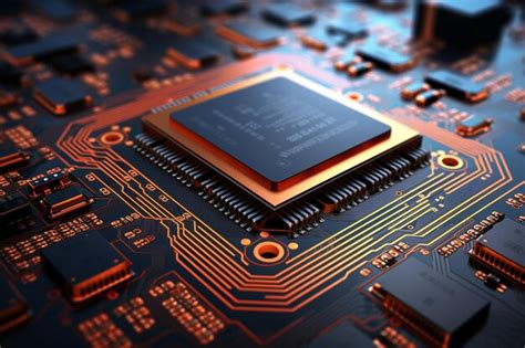 Photo Closeup Of Electronic Circuit Board With Cpu Microchip Electronic Components Background
