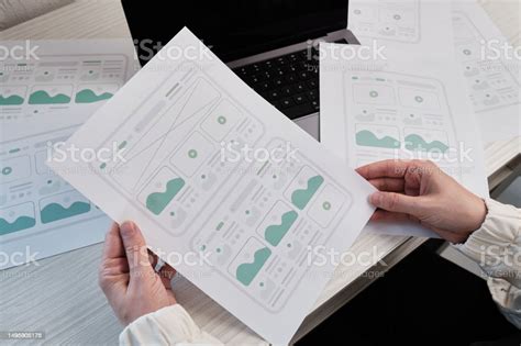 Woman Designer Create Website Design Wireframe Sketch Prototype Framework Layout Future Design