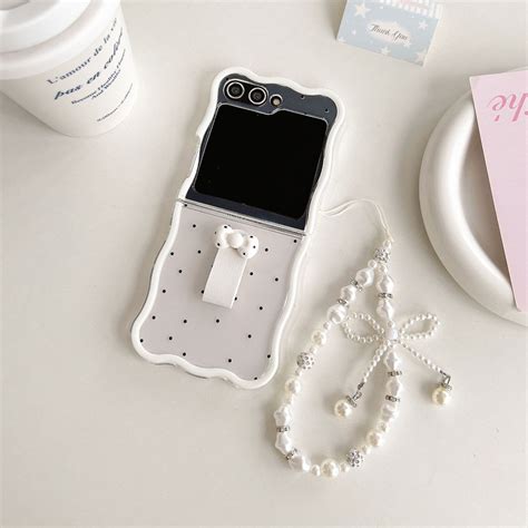 모이몰 갤럭시 Z플립 6 5 4 3 리본 핑거 홀더 스트랩 물결 투명 실리콘 귀여운 도트 패턴 제트플립 지플립 Zflip 케이스