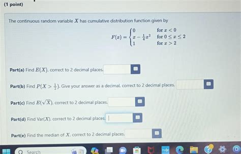 solved the continuous random variable x has cumulative