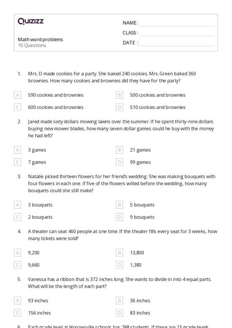 50 Math Word Problems Worksheets For 6th Class On Quizizz Free