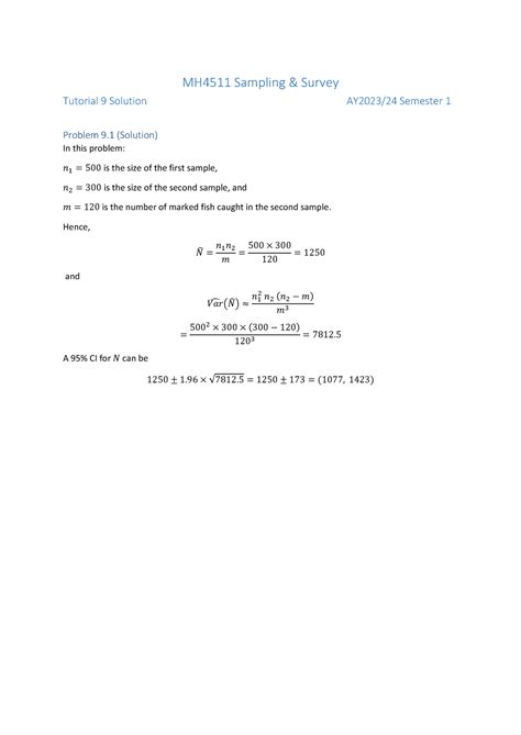 MH Sampling Survey Tutorial Solution AY Semester Problem Studocu