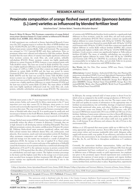 Pdf Blended Fertilizer Effect On Quality Of Orange Fleshed Sweet Potato Ipomoea Batatas L