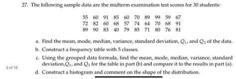 Solved The Following Sample Data Are The Midterm Examination Chegg Com
