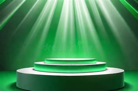 Three Dimensional Green Realistic Product Podium In Rays Of Light On A Monochrome Background