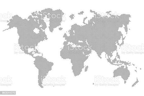 회색 점선 세계 지도 배경에 고립입니다 빈 포인트 Infographic 커버 디자인에 대 한 템플릿입니다 평면 그림 세계지도에 대한 스톡 벡터 아트 및 기타 이미지 Istock