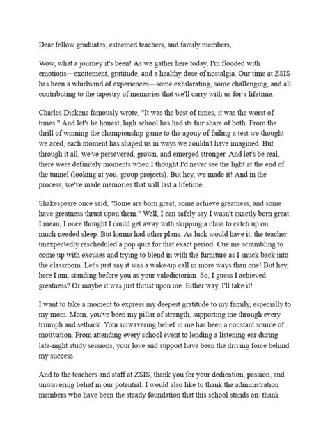 Valedictorian Speech Pdf