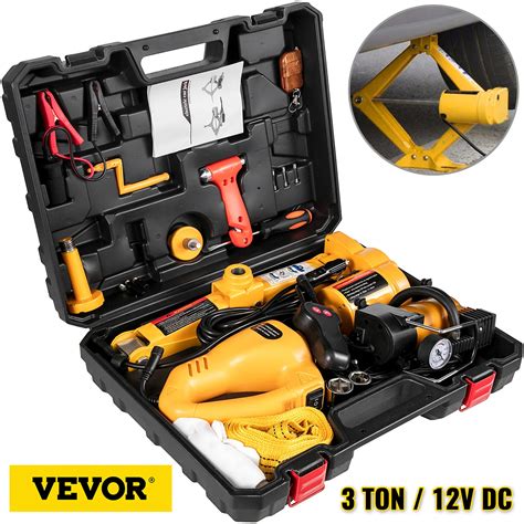 vevor 3 톤 전기 자동차 잭 키트 12v dc 휴대용 자동 가위 잭 임팩트 렌치 에어 펌프 전기 자동차 리프트 수리 도구