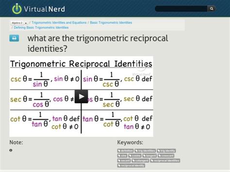 What Are The Trigonometric Reciprocal Identities Instructional Video