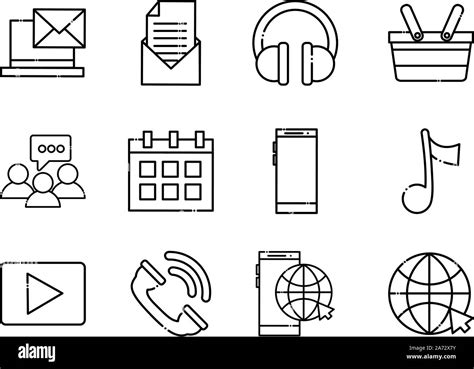 Network Social Media Icons Set Line Style Vector Illustration Stock