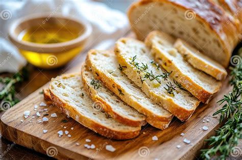 Slices Of Artisan Bread With Olive Oil And Herbs Stock Illustration