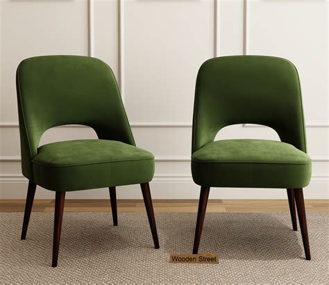 Buy Mozza Dining Chairs Set Of 2 Walnut Finish Dark Olive Green At