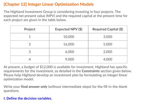 Solved Chapter 12 Integer Linear Optimization Models The